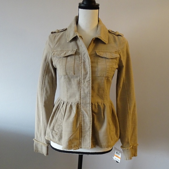 Maison Jules | Jackets & Coats | Maison Jules Cotton Oxford Tan Peplum ...